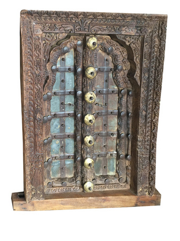Antique Floral Carved Patina Window Frame Wooden Jharokha Haveli ...